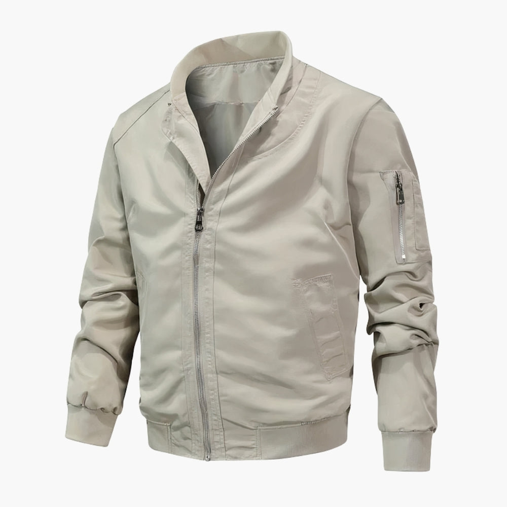 Men's zip-up bomber jacket - ribbed cuffs and hem - zippered pocket on ...