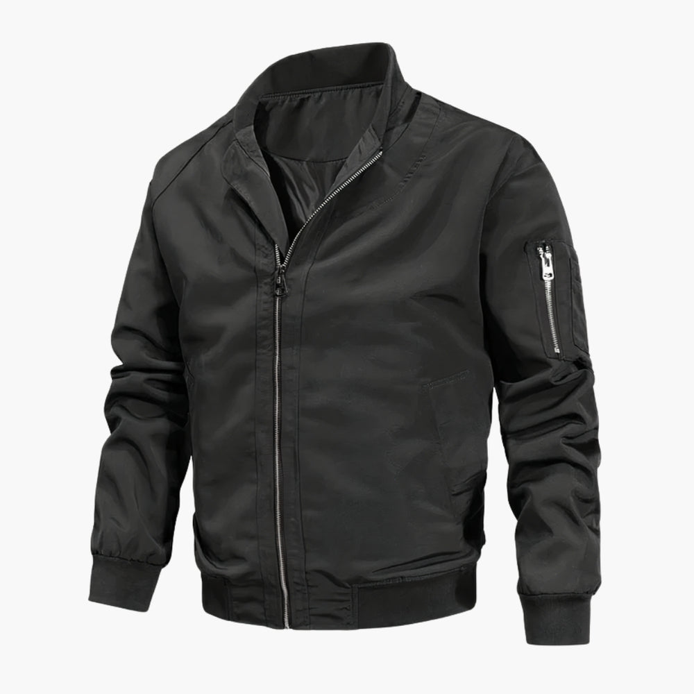 Men's zip-up bomber jacket - ribbed cuffs and hem - zippered pocket on ...