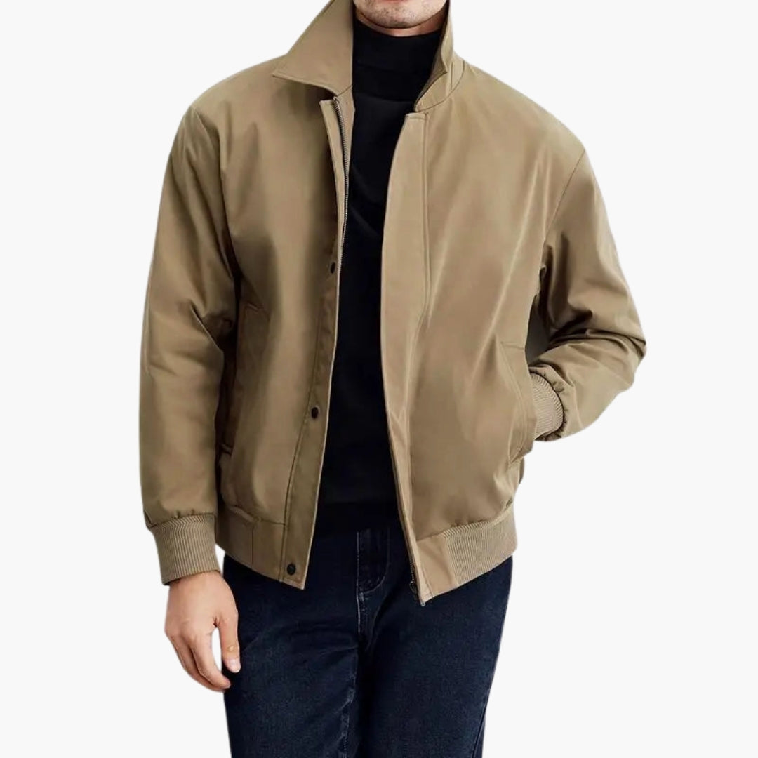 Men's bomber jacket with fold-down collar - zip closure - ribbed cuffs ...
