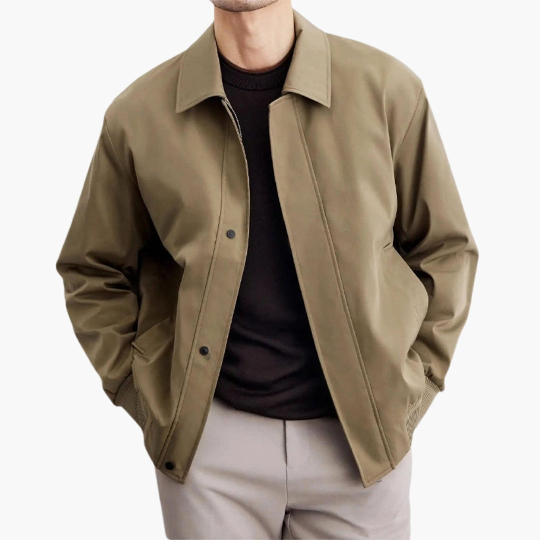 Men's bomber jacket with fold-down collar - zip closure - ribbed cuffs ...