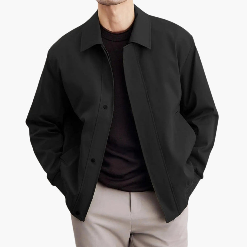 Men's bomber jacket with fold-down collar - zip closure - ribbed cuffs ...