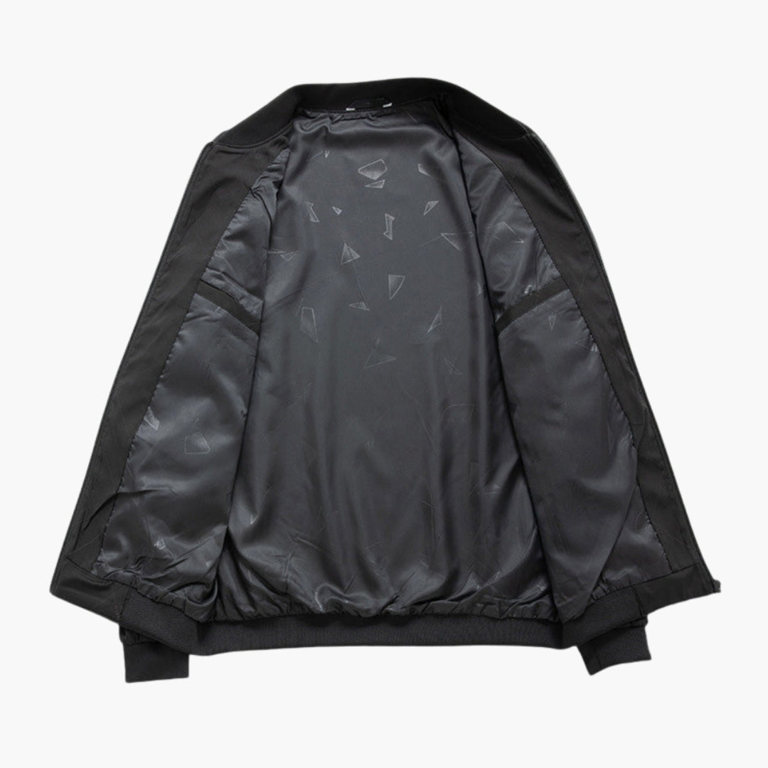 Men's bomber jacket with full zip - stand-up collar - ribbed cuffs - side pockets and textured ...