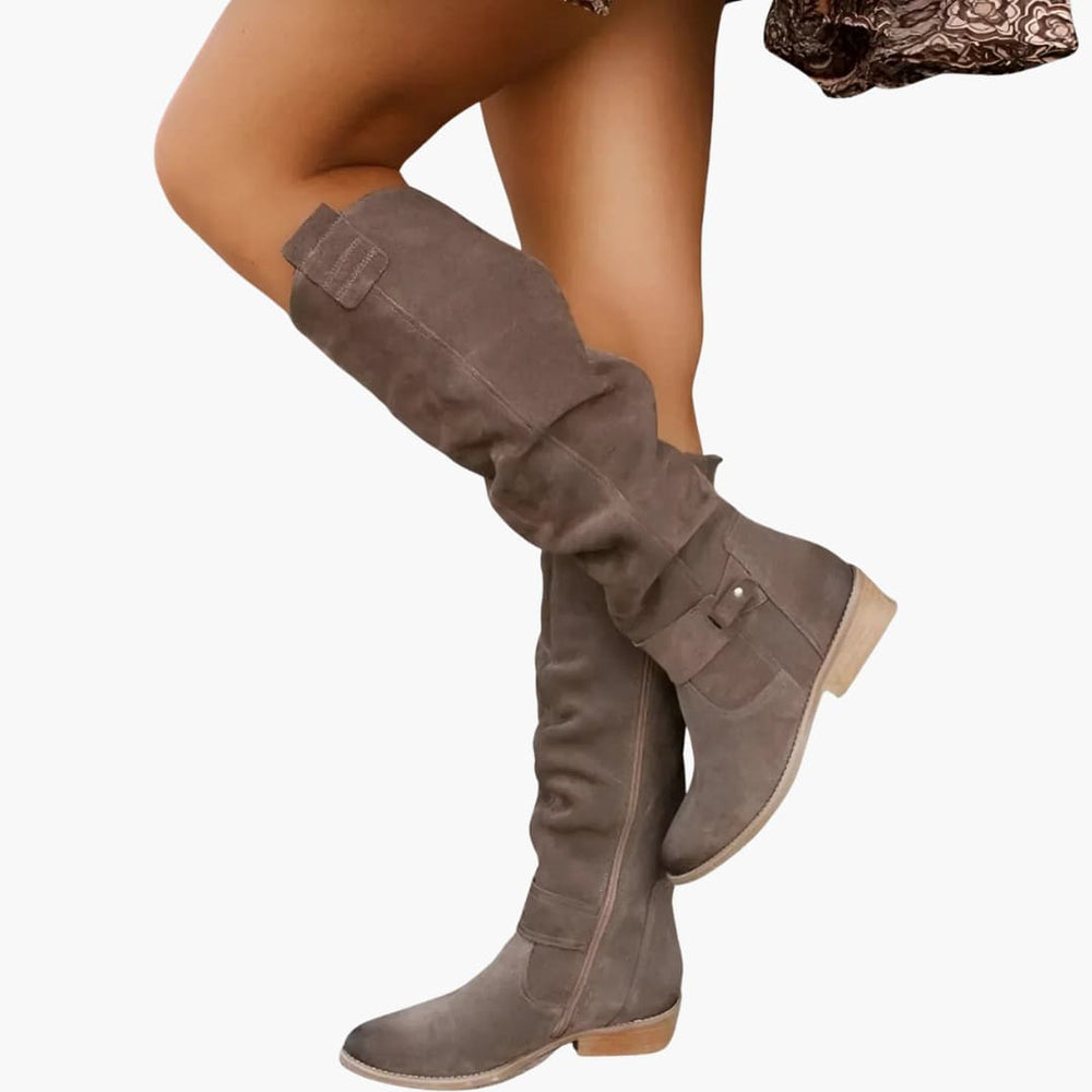 Bottes hautes pour femmes effet daim avec fermeture éclair latérale ...