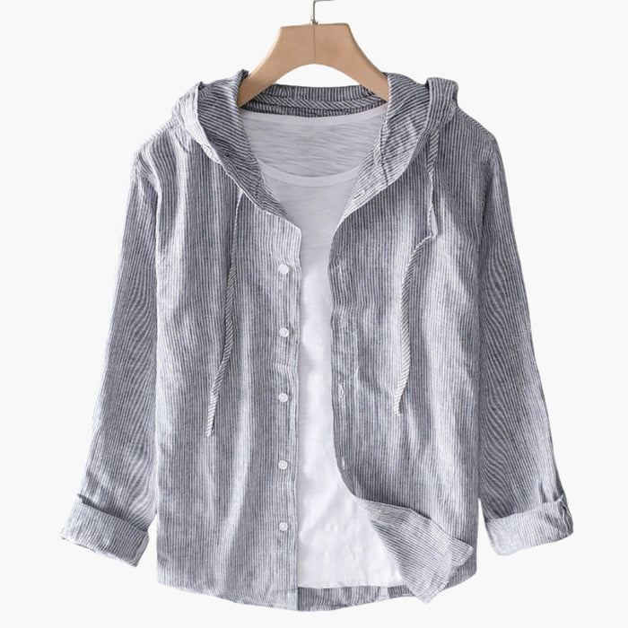 Women's shirt with hood - button closure - long sleeves - cotton blend ...