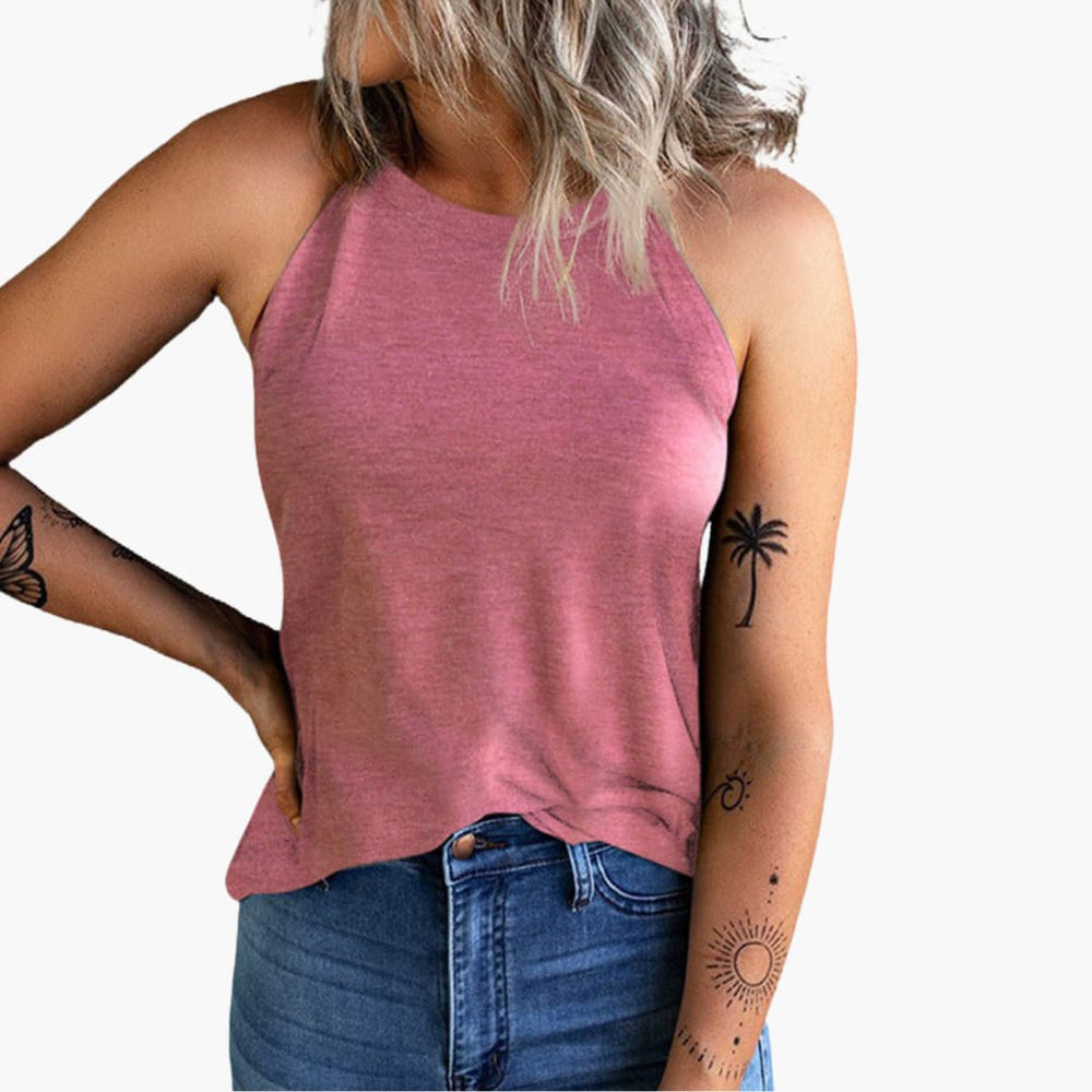 Haut femme sans manches avec encolure haute et surface unie