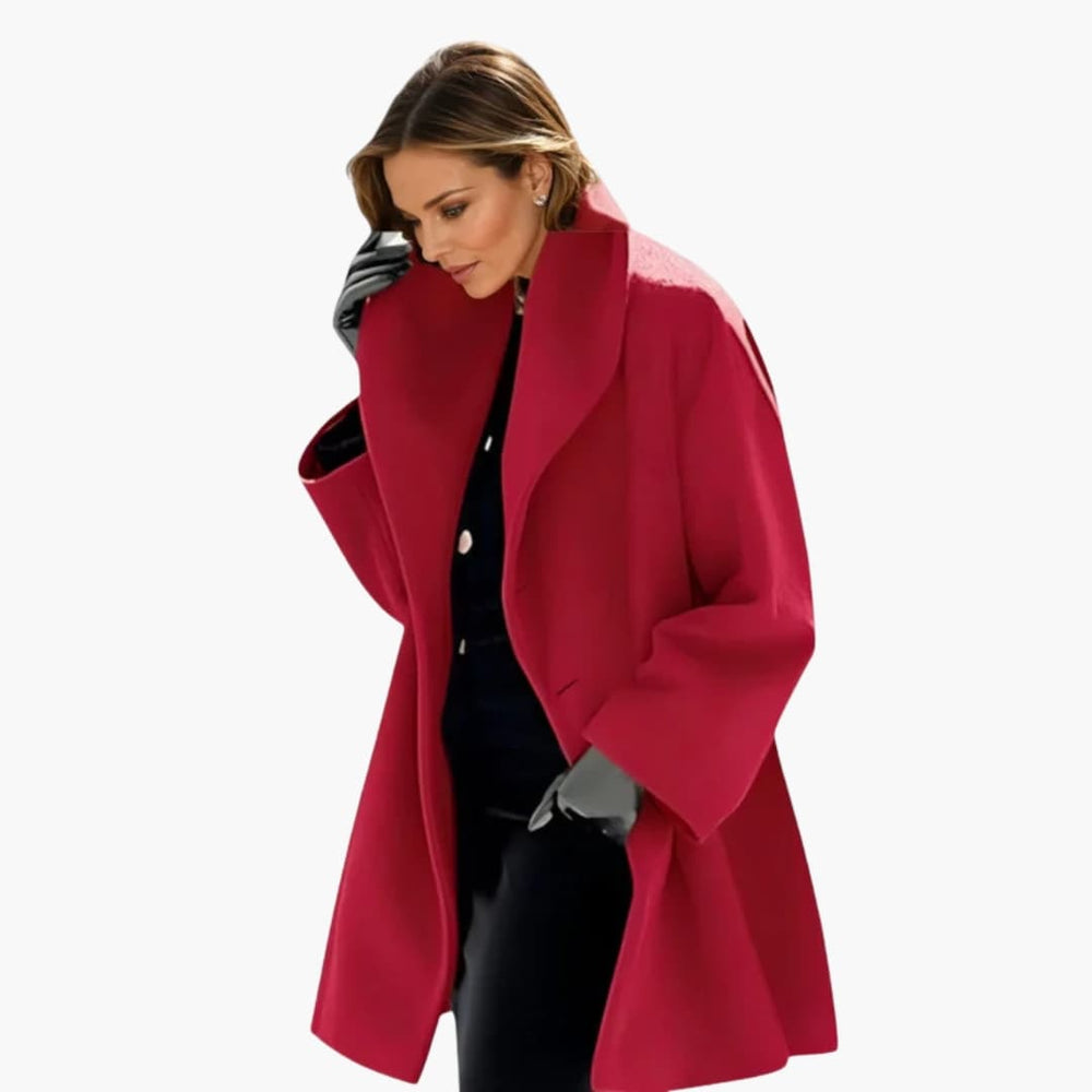 Mid-length coat for women with wide open collar, long sleeves and ...