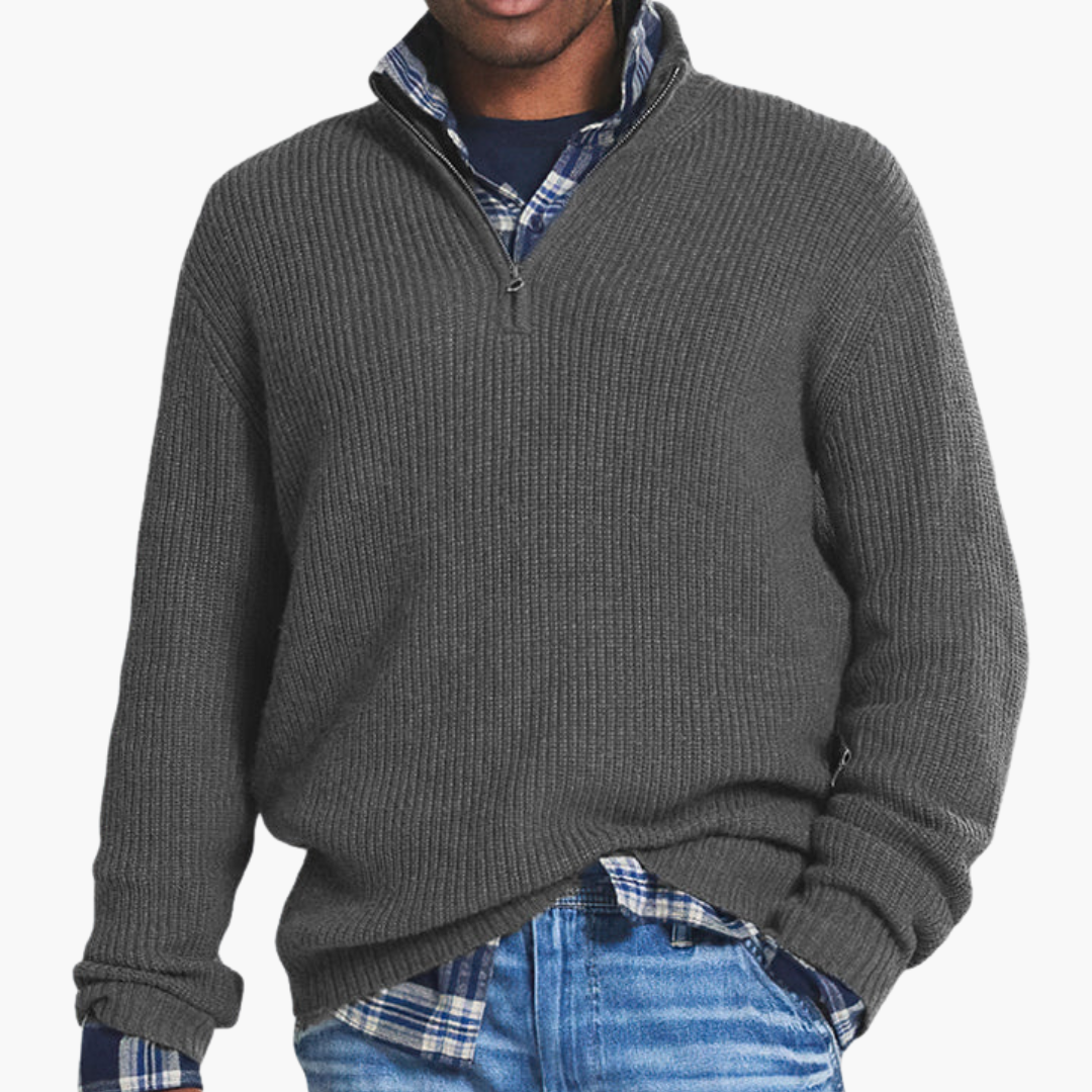 Zip-up collar sweater for men - textured knit for everyday use