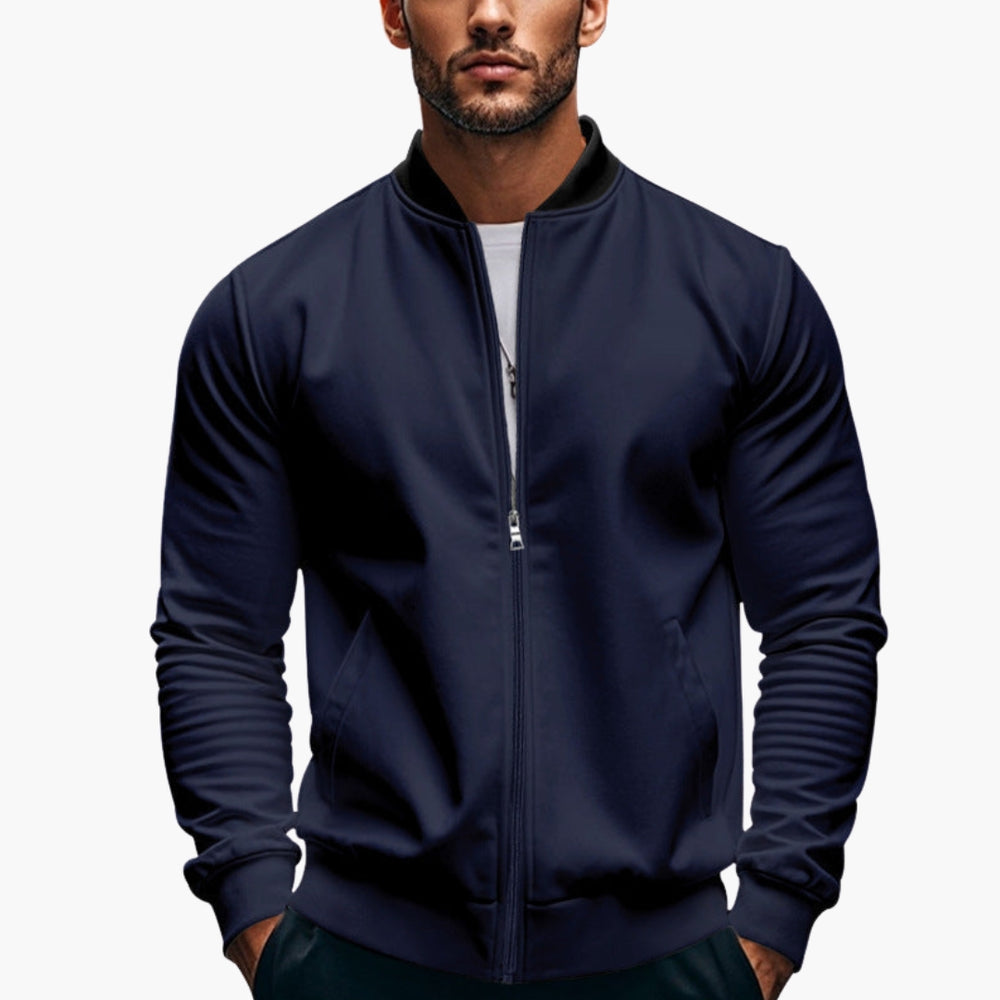 Men's zip-up sports jacket - ribbed collar - practical pockets - long ...