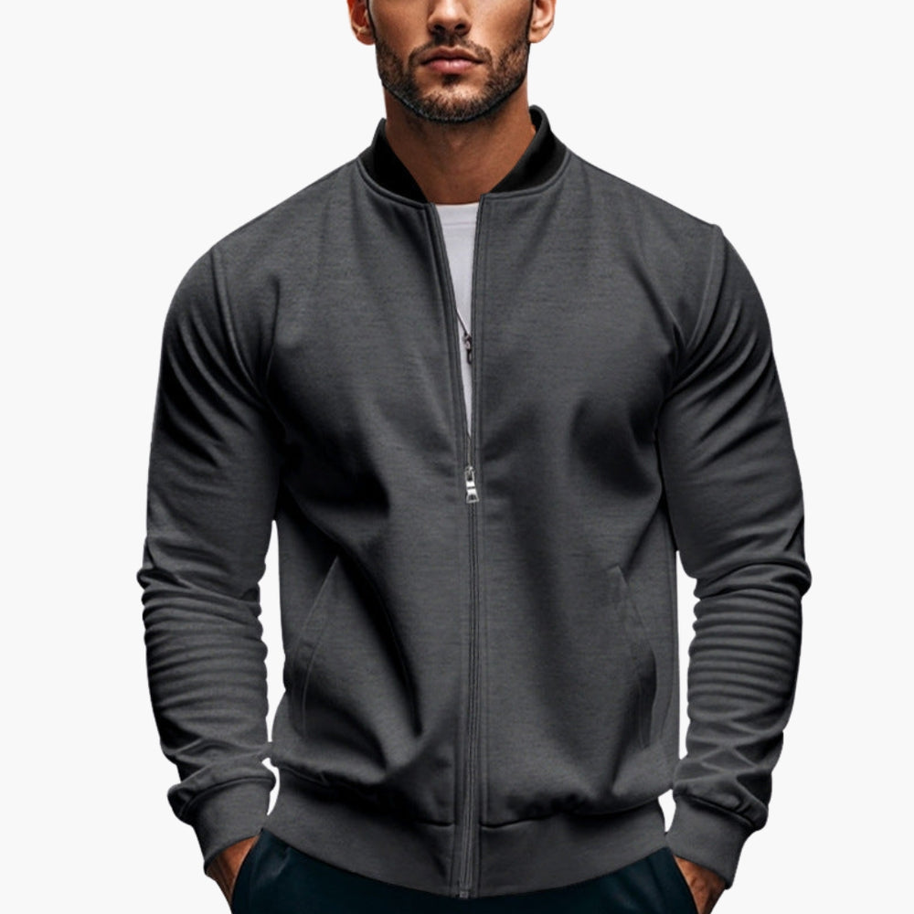 Men's zip-up sports jacket - ribbed collar - practical pockets - long ...