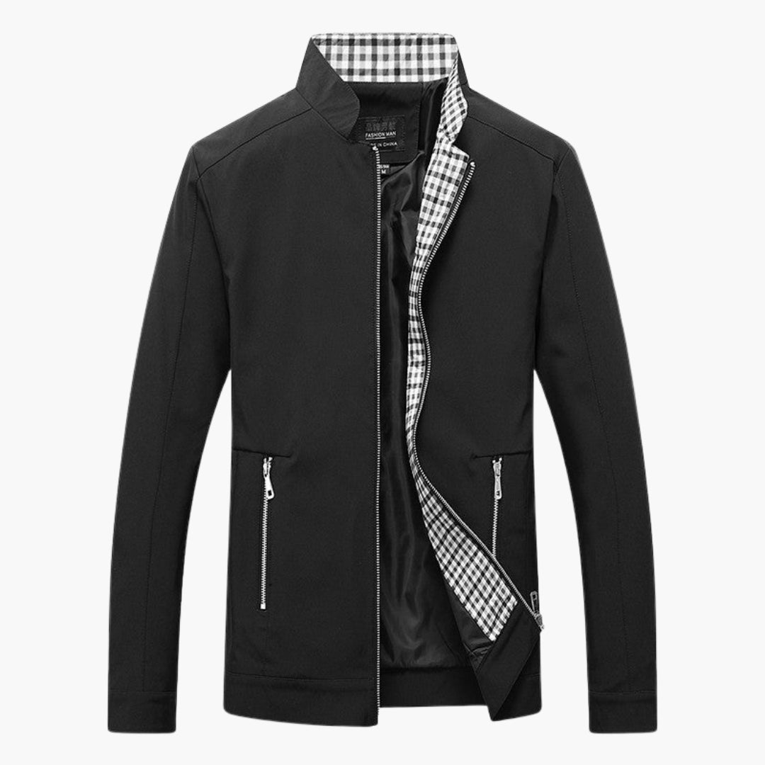 Men's mid-season jacket - stand-up collar - zip closure - zippered side ...